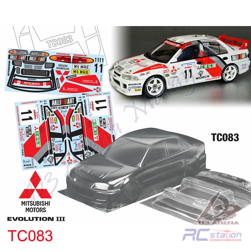 Team C Body Shell 1/10 Clear Body TC083 Mitsubishi Evolution III (Width ...