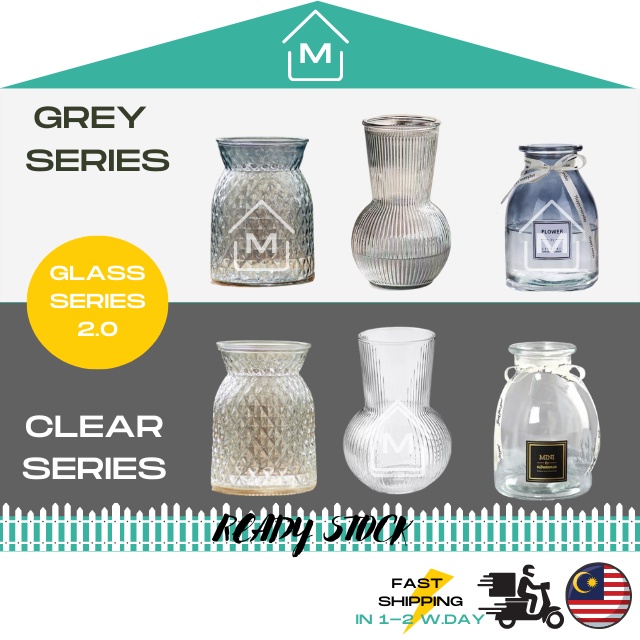 [14-19CM] Transparent Clear Grey Home Office Display Deco Flower Glass ...