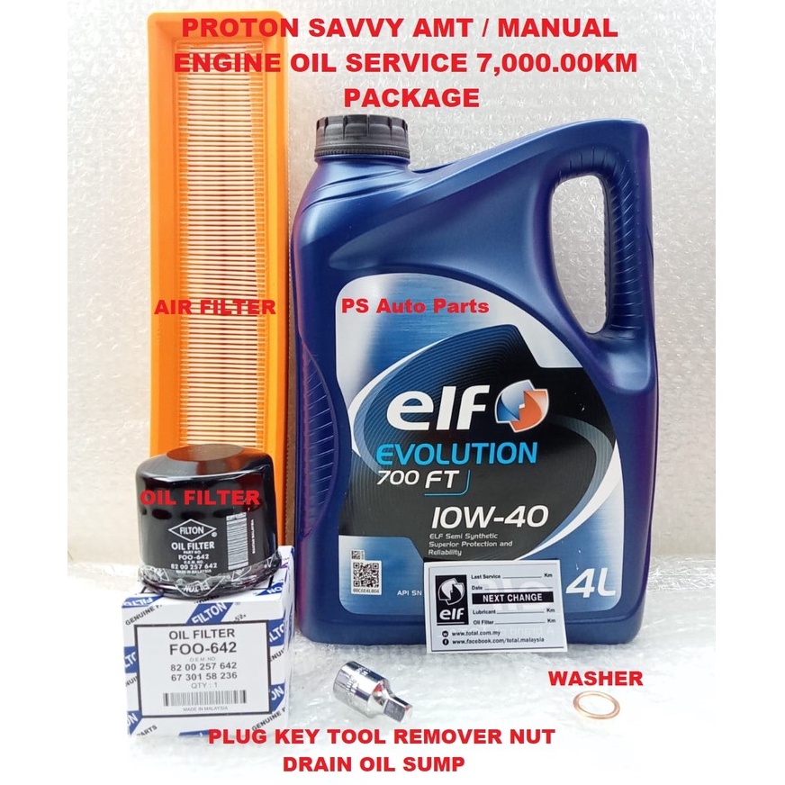 Proton Savvy Engine Oil Service ( 7,000.00 KM ) Package ELF 10W40 Semi Synthetic / Savvy Minyak ...