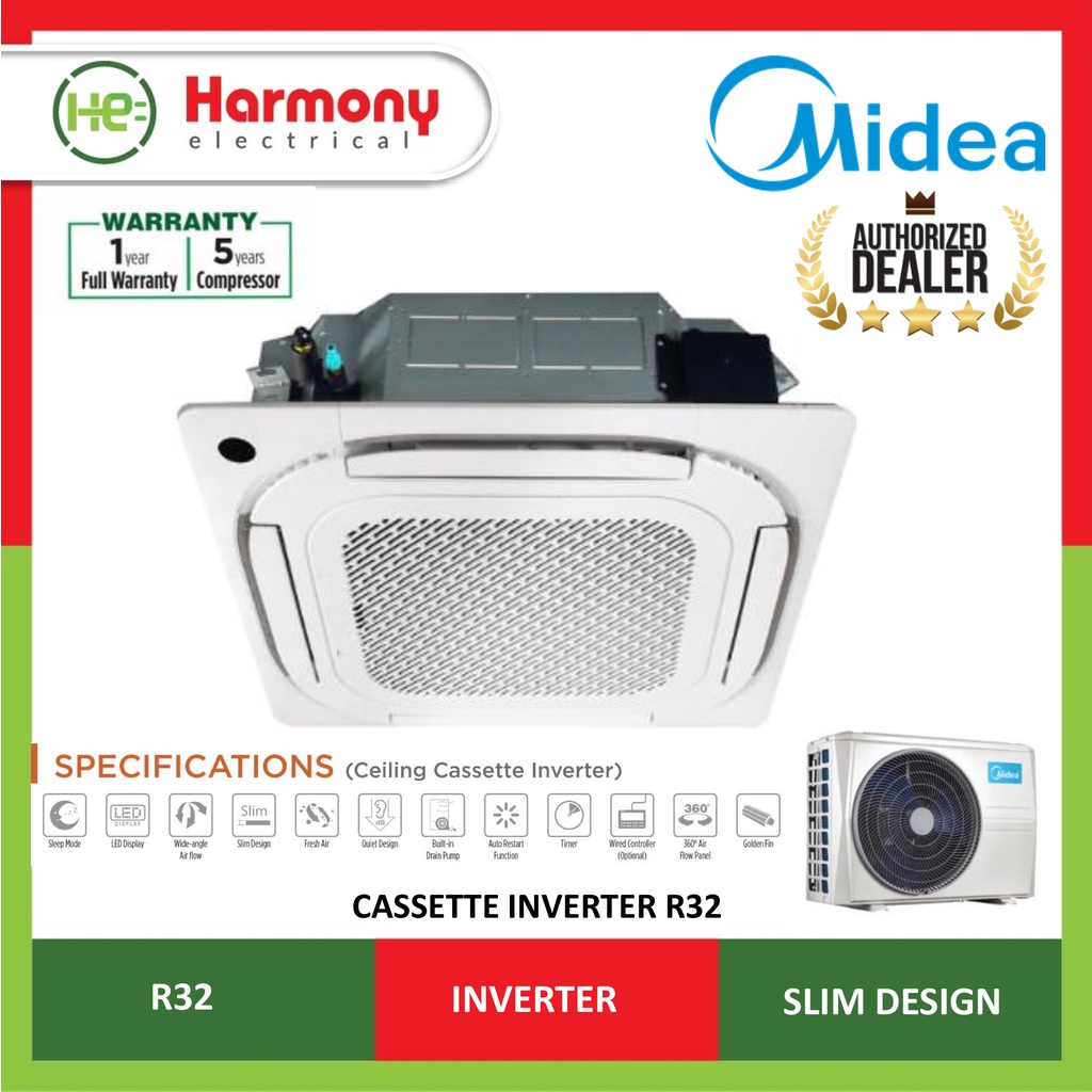 (NEW) MIDEA 3.0HP / 4.0HP Ceiling Cassette Air Conditioner Inverter R32 ...