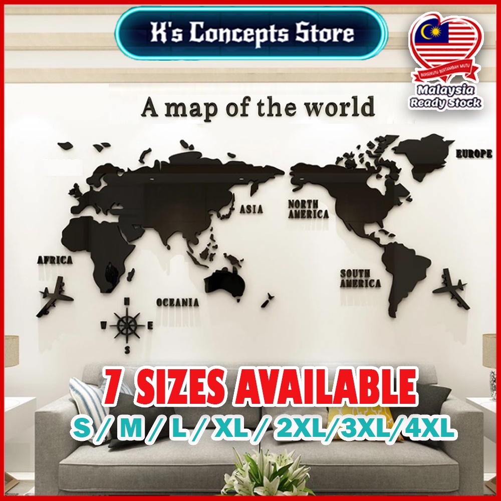 【Ready Stock】World Map Wall Sticker Acrylic 3D Solid Crystal World Map ...