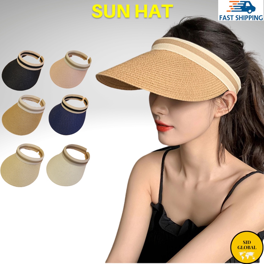 Women Straw Hat Sun Hat UV Summer Beach Hat Woven Stitched Sunscreen ...