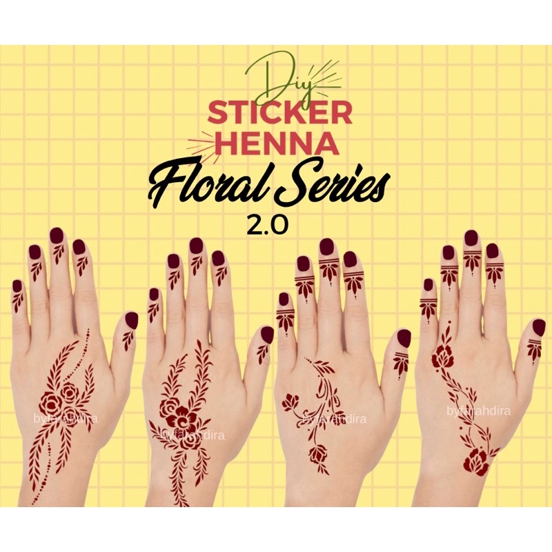 Diy Sticker Henna-Floral series 2.0 sepasang tangan (kiri & kanan ...