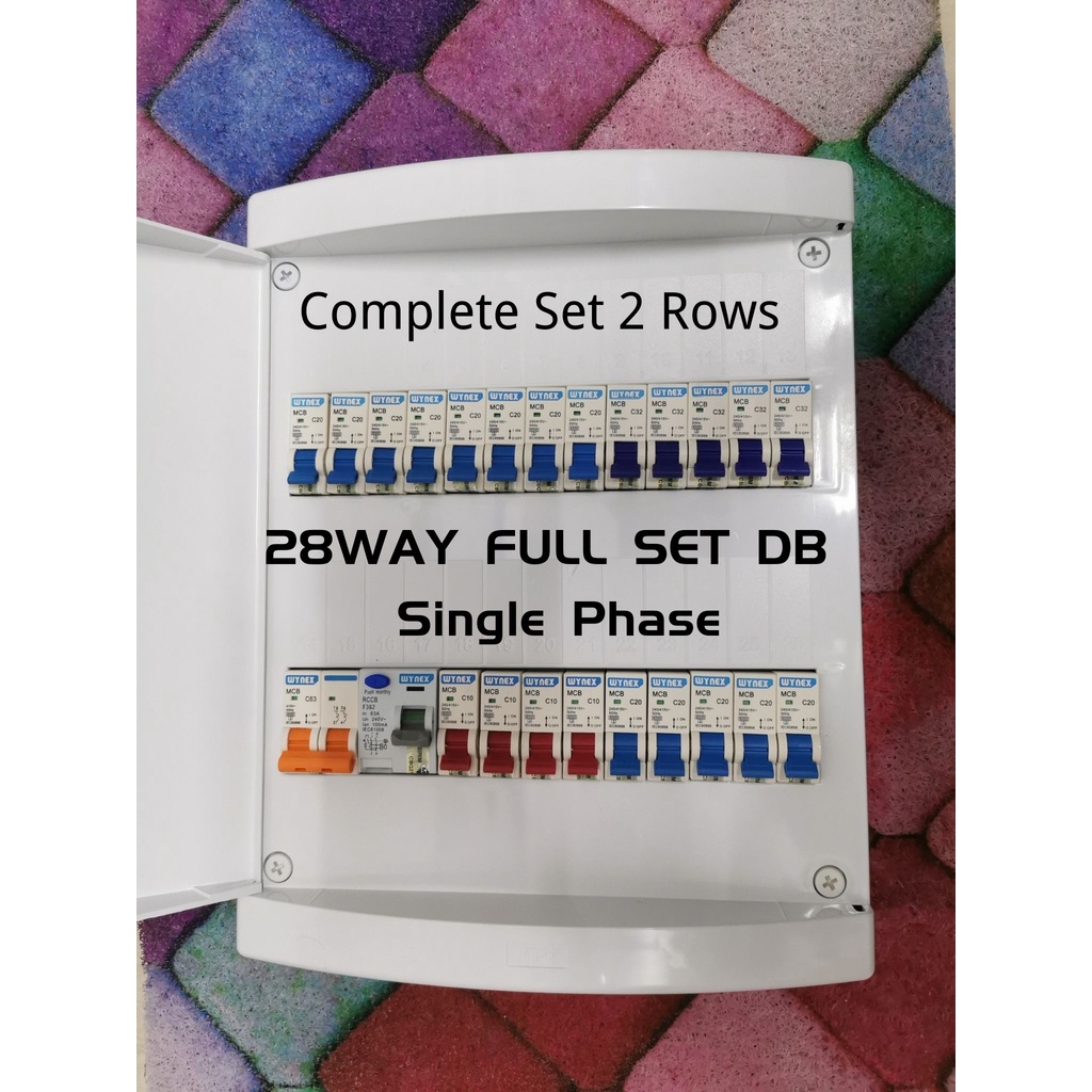 DB BOX 28way (Full set) WYNEX MCB 10A-32A + ELCB 63A +Main switch 63A ...