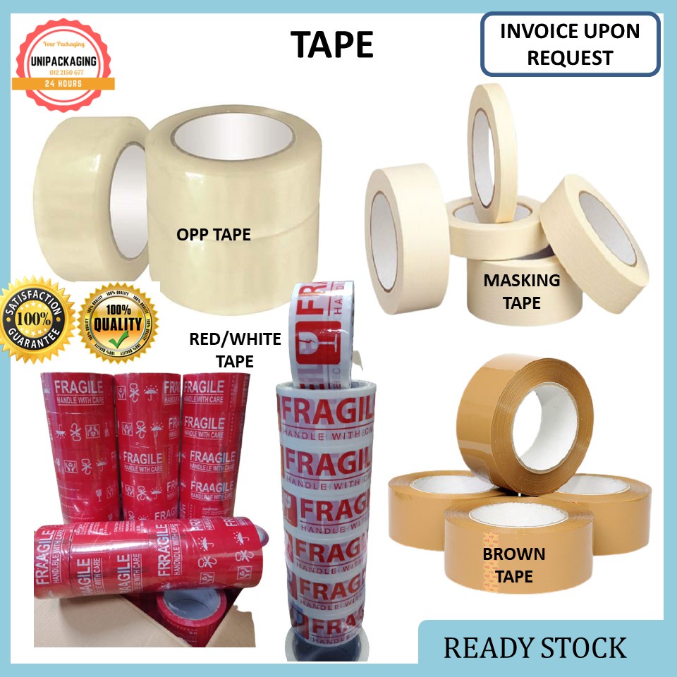 OPP Tape 48mm x 100y x 50mic / Brown Tape Fragile Tape 48mm X 50y ...
