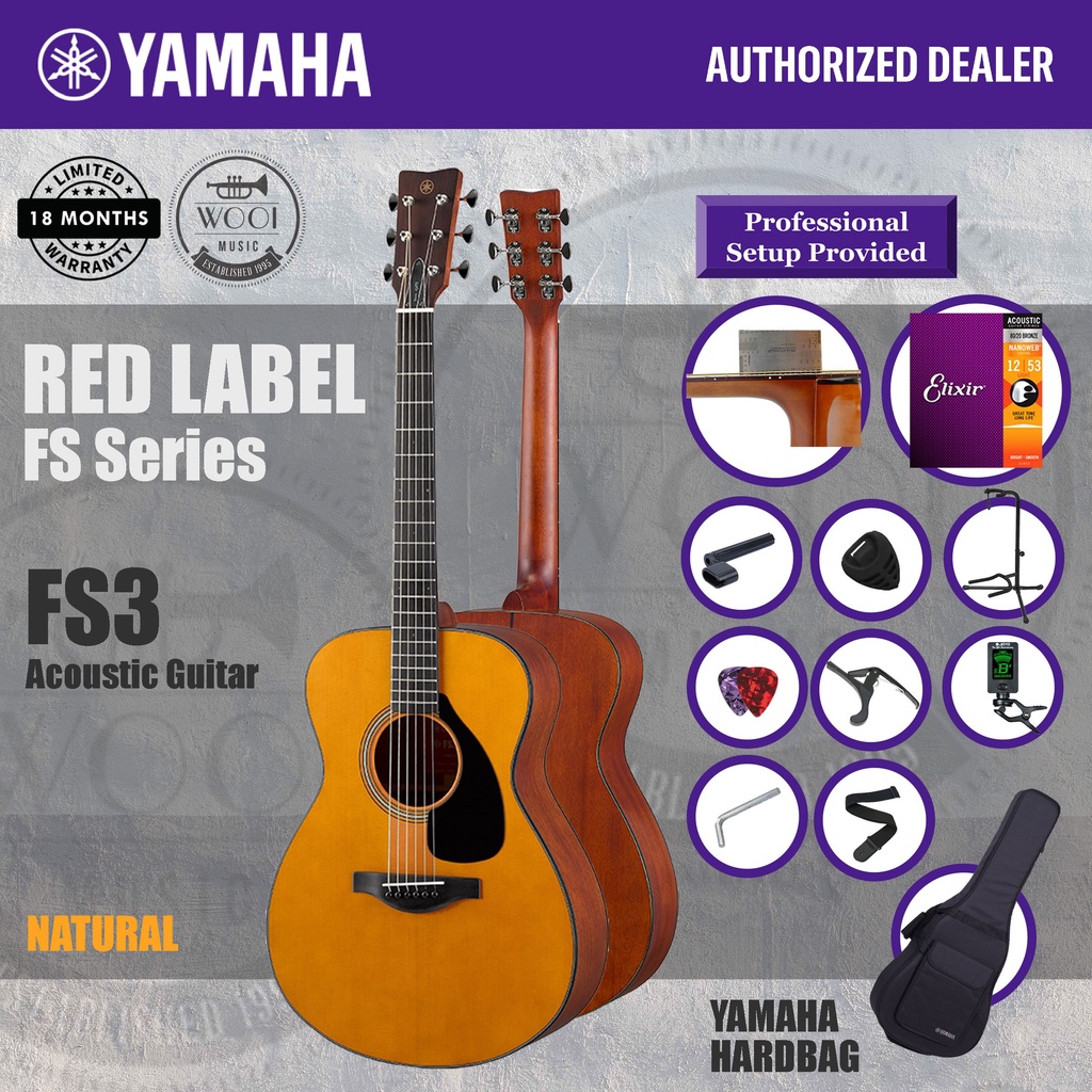 Yamaha Red Label FS3 Full Solid Concert Acoustic Guitar with Hardbag - Natural ( Pre-Order ...