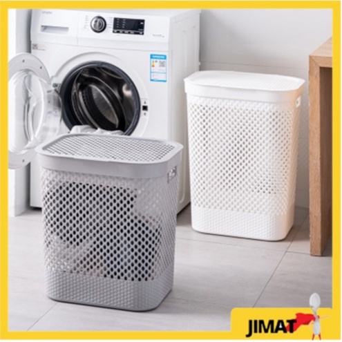 45L/60L Laundry Basket With Cover|Japanese Style White Grey Plastic ...