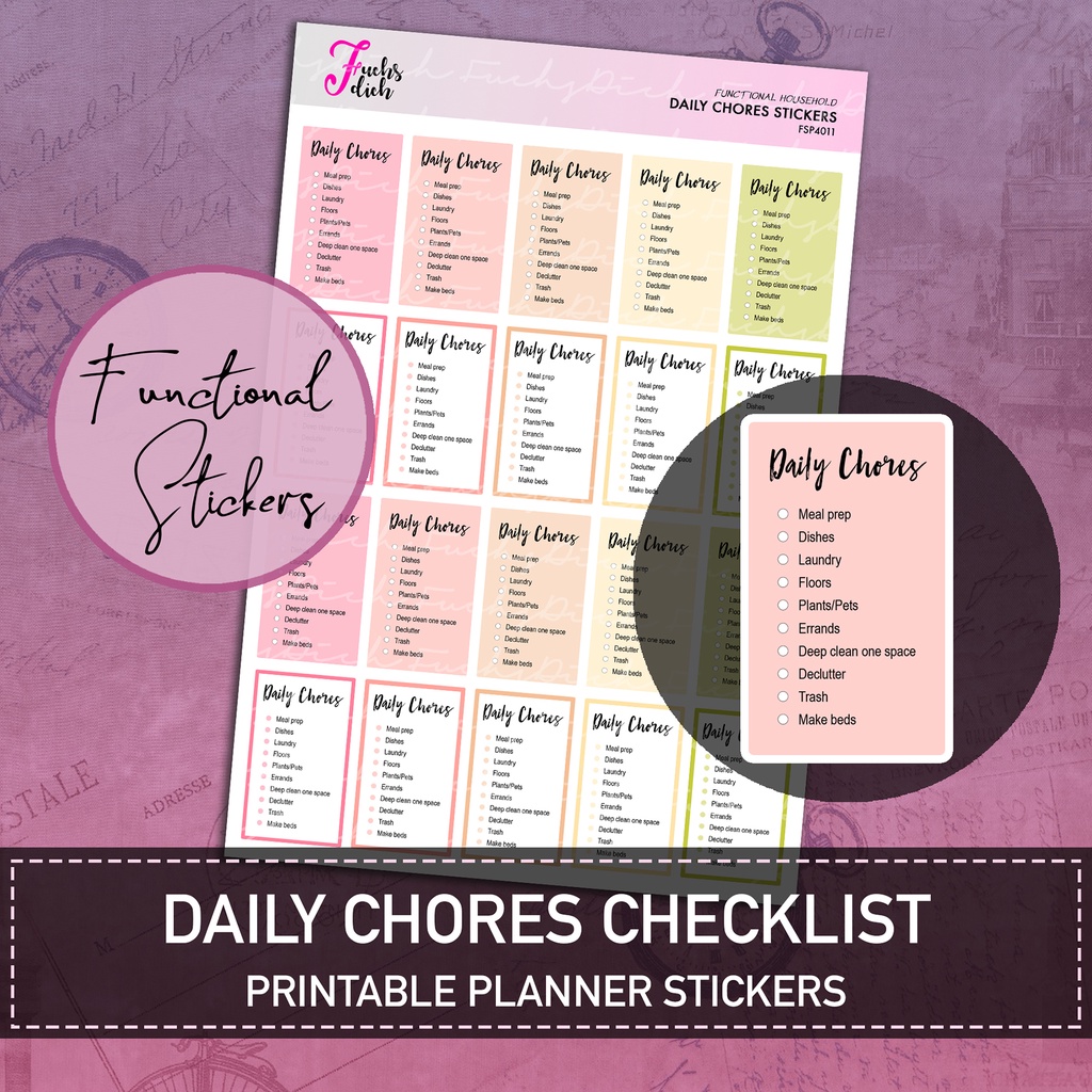 FuchsDich Printable Daily Chores Stickers | PDF File | Planner Stickers ...