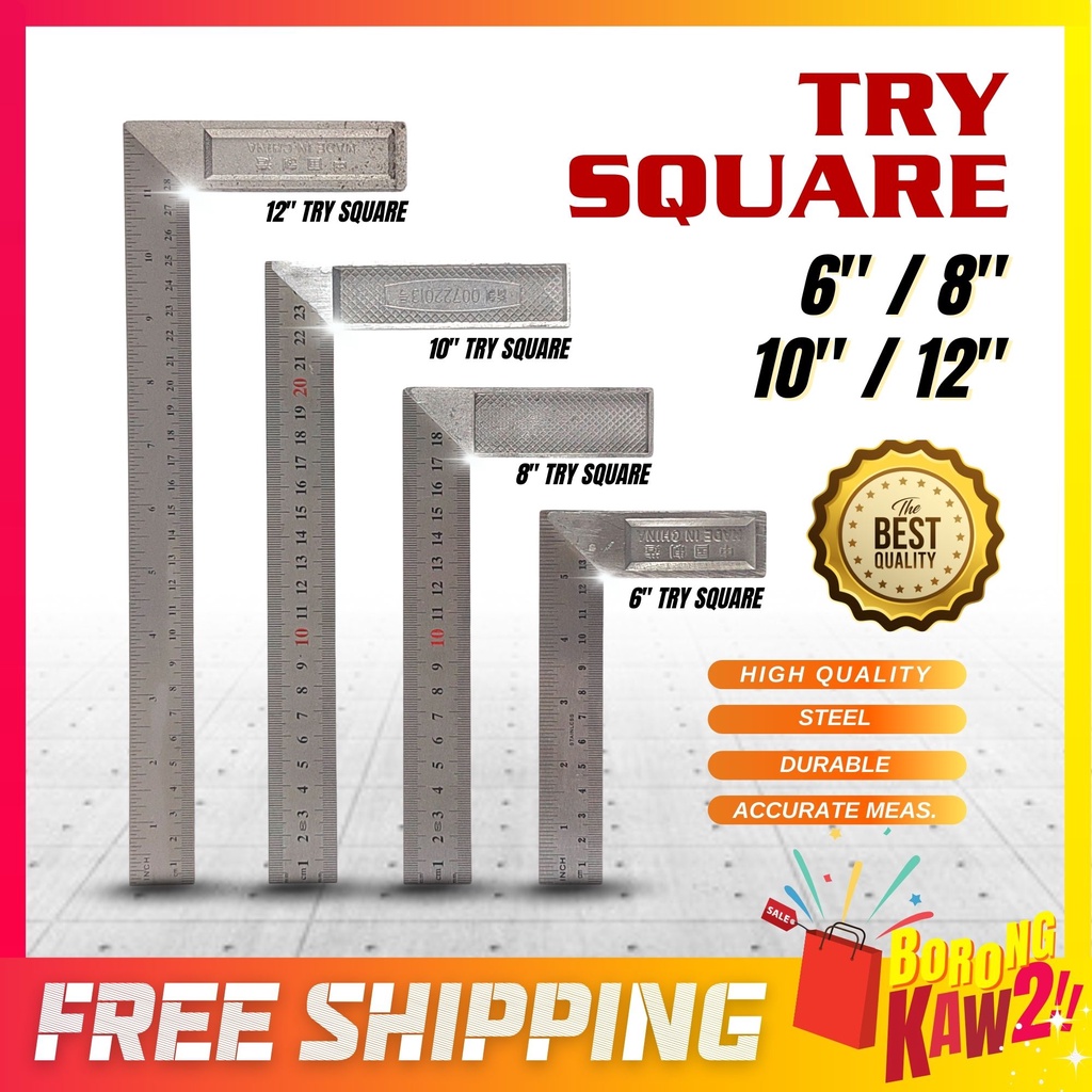 Try Square Steel Carpenter Square Scale Ruler Tools L Shape Pembaris ...