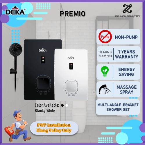 DEKA PREMIO Non-Pump with Slide Bar Hand Shower Black / White Instant ...
