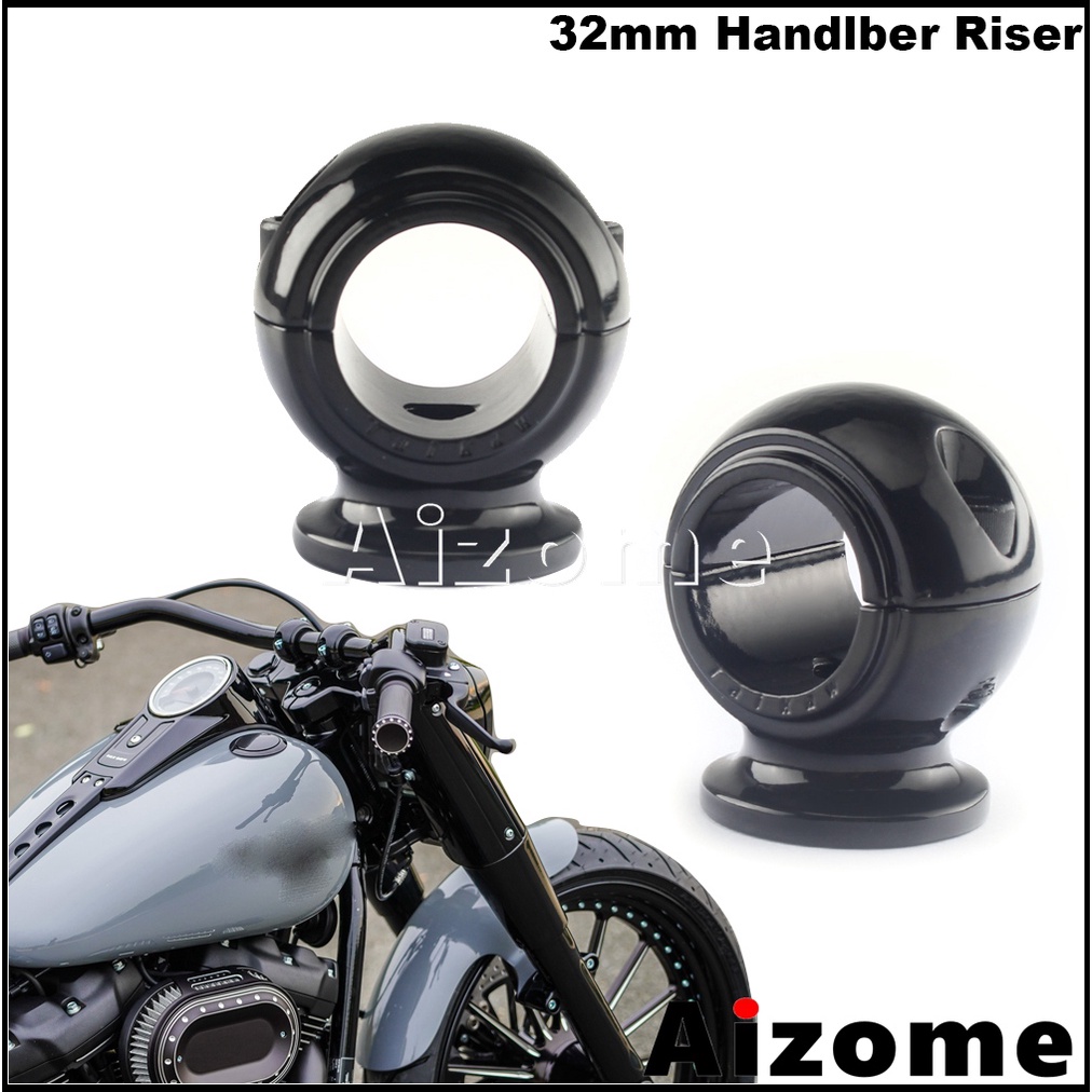 Black 32mm Motorcycle Bar Risers 1.25" Handle Clamp For Harley Softail ...