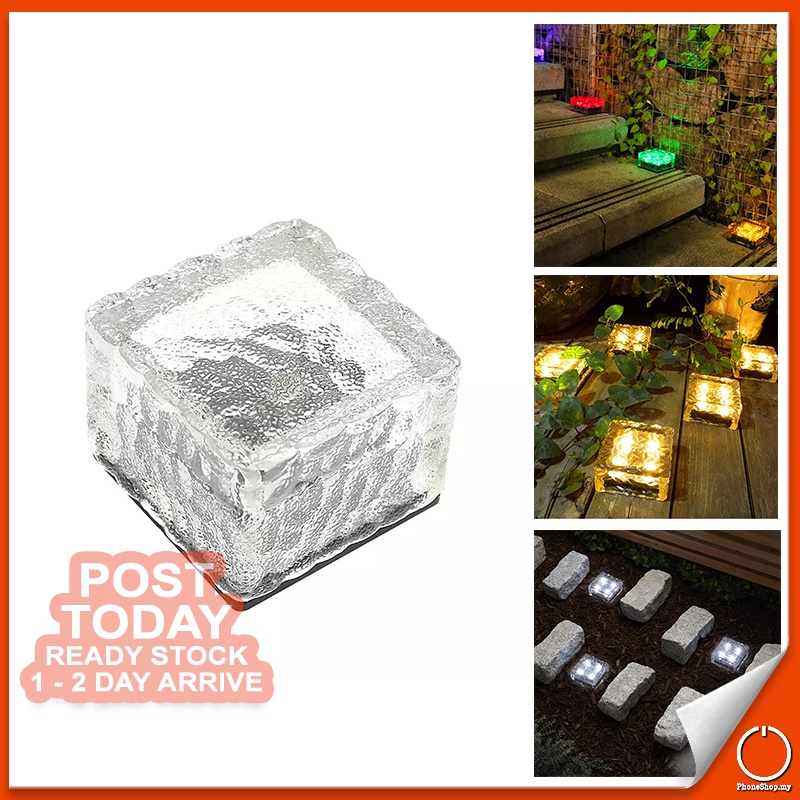 𝐀𝐔𝐓𝐎 𝐎𝐍 𝐎𝐅𝐅 Solar LED Floor Tiles Light Lights Sensor Ice Brick Garden ...