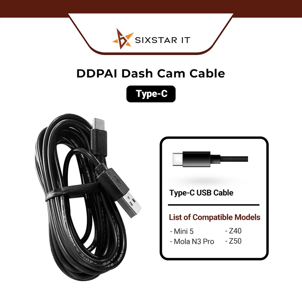 DDPAI Dash Cam Power Cable Type-C USB for Model ( Mola N3 Pro / Z40 ...