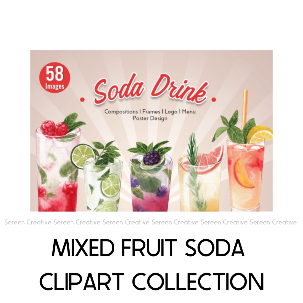 CC18 Mixed Fruit Soda Drink Watercolor (Clipart Elements, Graphic ...