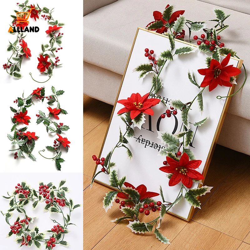 [Hot Sale] Christmas Artificial Holly Leaves Red Berry Vine/ DIY ...