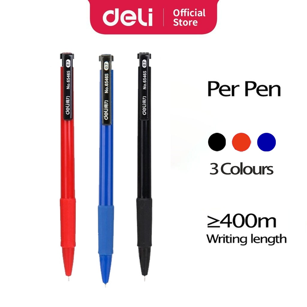 Deli Pen 6546 Ballpoint Pen Retractable Ball Point Pen Pen Kering Cepat ...