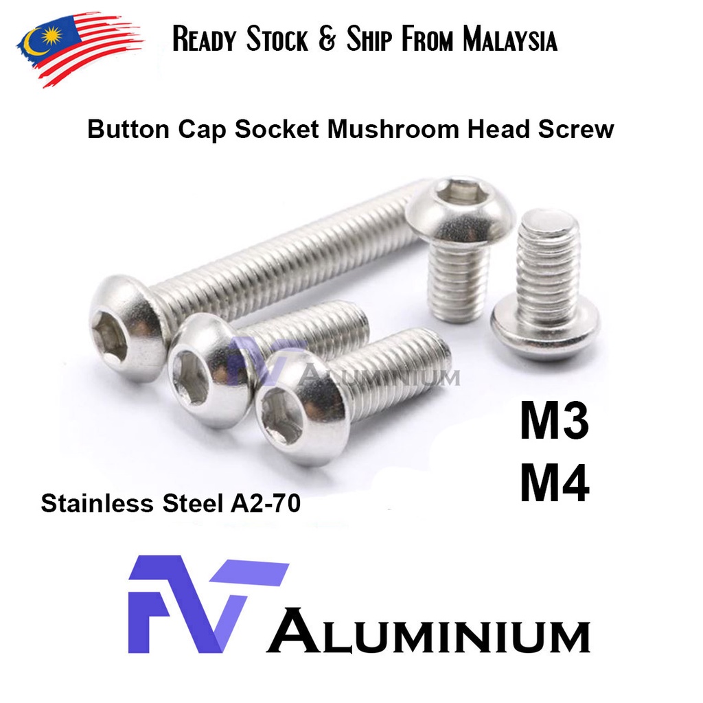 M3 M4 Hex Socket Button Head Screw Mushroom Head Screw Button Cap ...