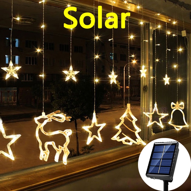 Waterproof Solar String Lights Outdoor with Elk Christmas Tree Curtain ...
