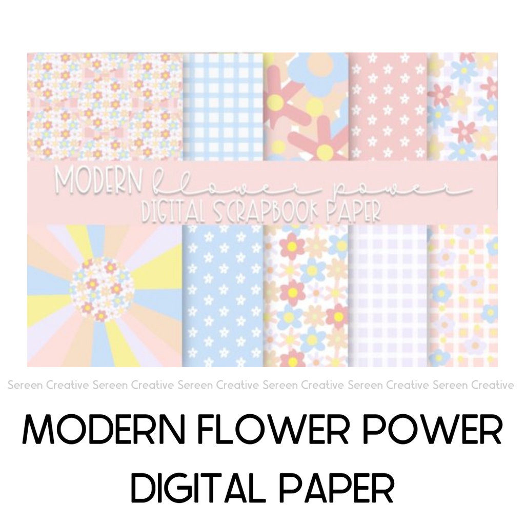 DP12 Modern Flower Power Digital Paper (Scrapbooking, Background ...