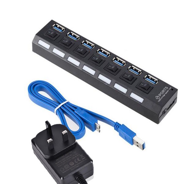 7 Port USB 3.0 Hub USB extend for Computer PC Laptop with power adapter ...