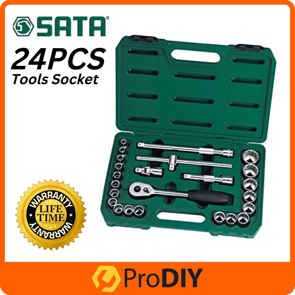 SATA 09060 24PCS X 1/2" Tools Socket Set 12PT Tool Box | Shopee Malaysia