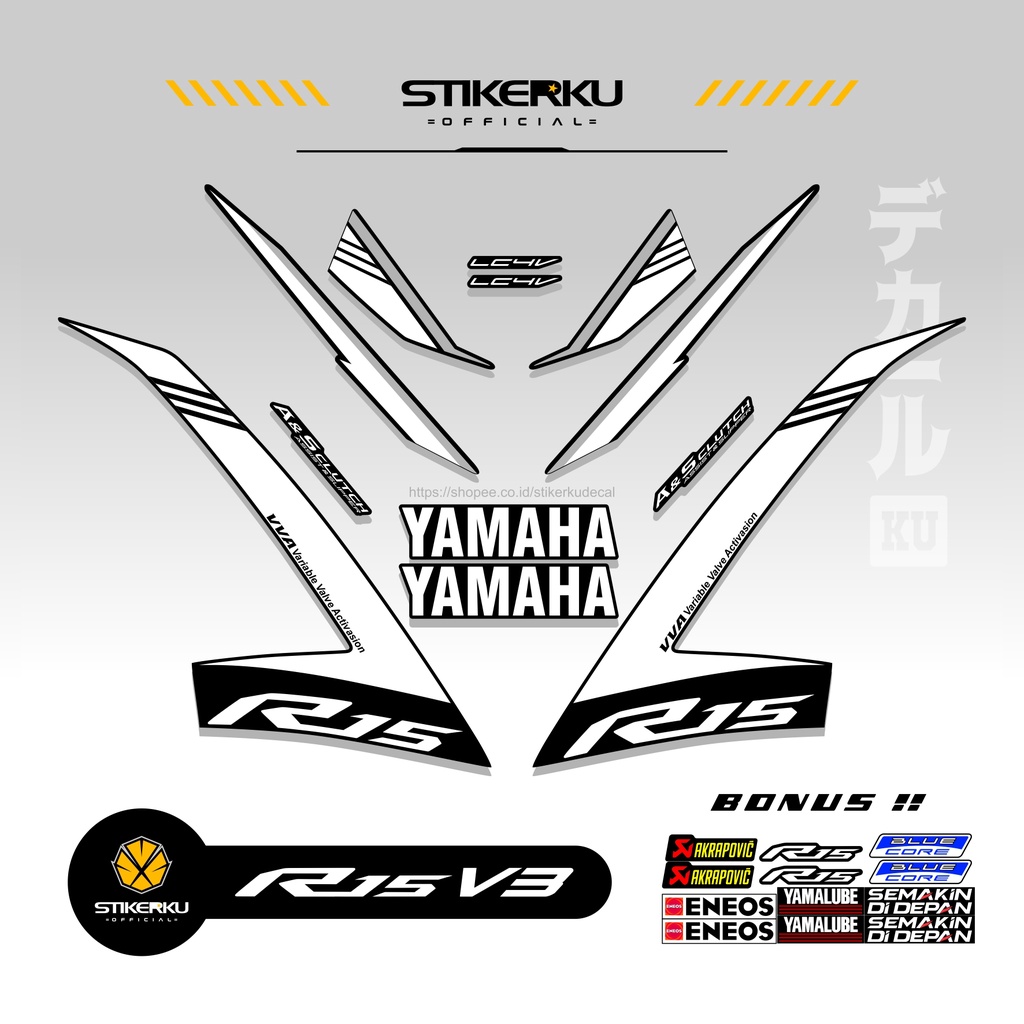 HITAM Striping YAMAHA R15V3 EDITION 2 / BLACK BASE / STOCK DECALS / ORI ...