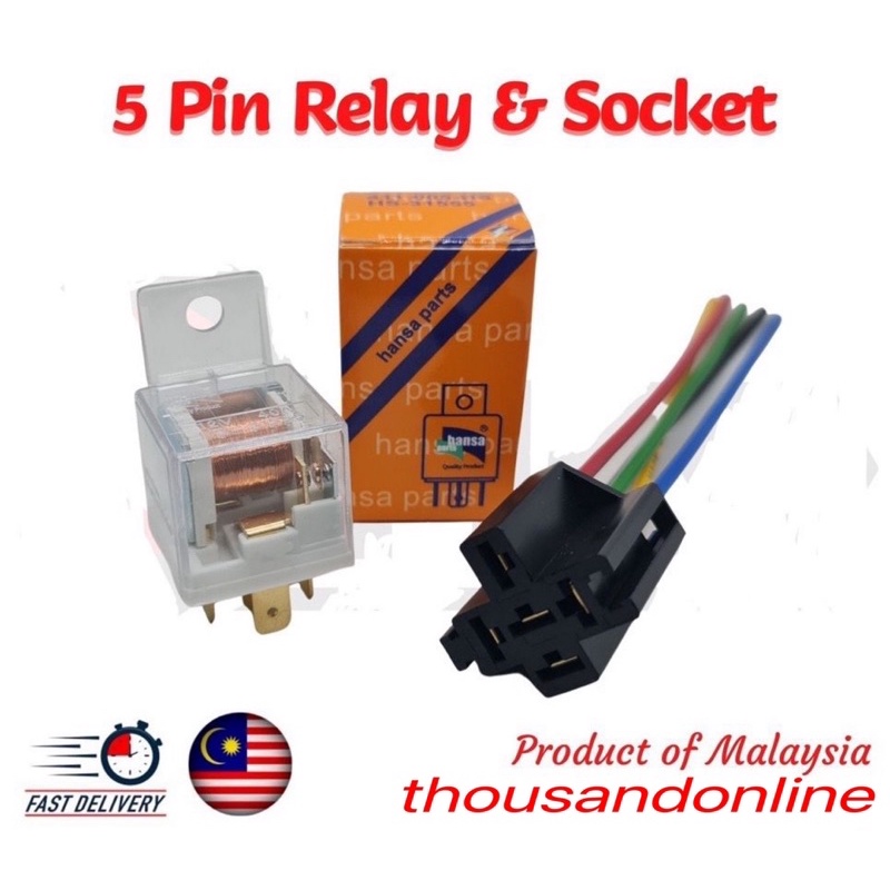 UNIVERSAL HANGSA CAR RELAY 5 PIN RELAY SOCKET RELAY 5 PIN 12V 40A 87 ...