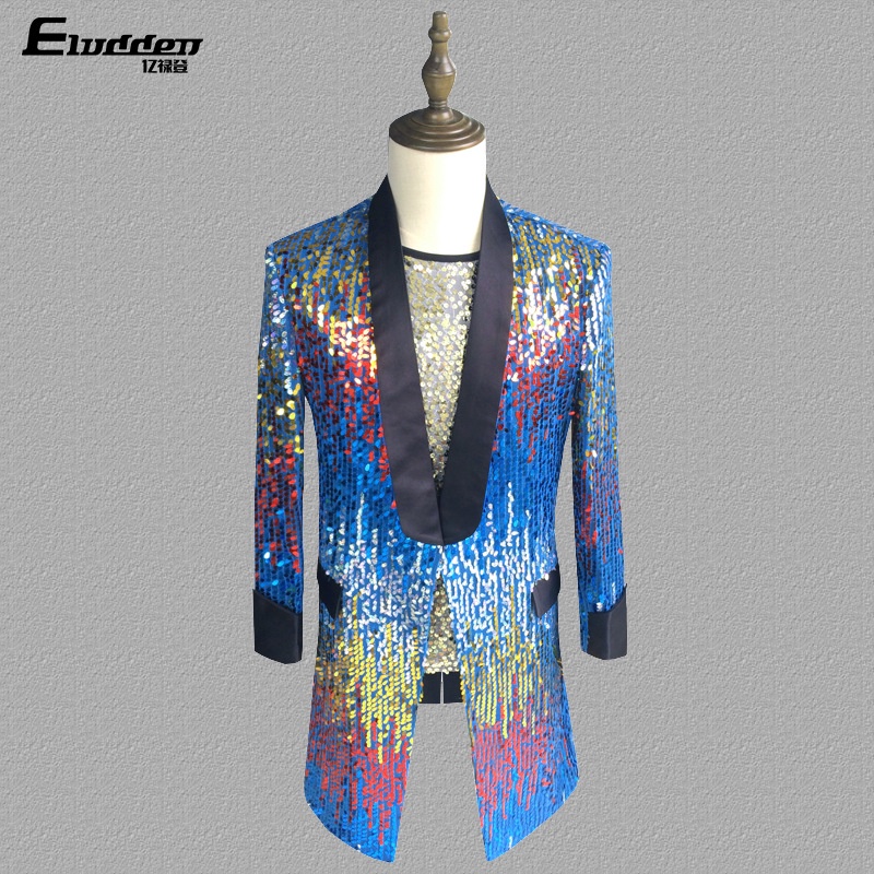 Magician Sequins Performance Suit Men's Stage Performance Dress Coat ...
