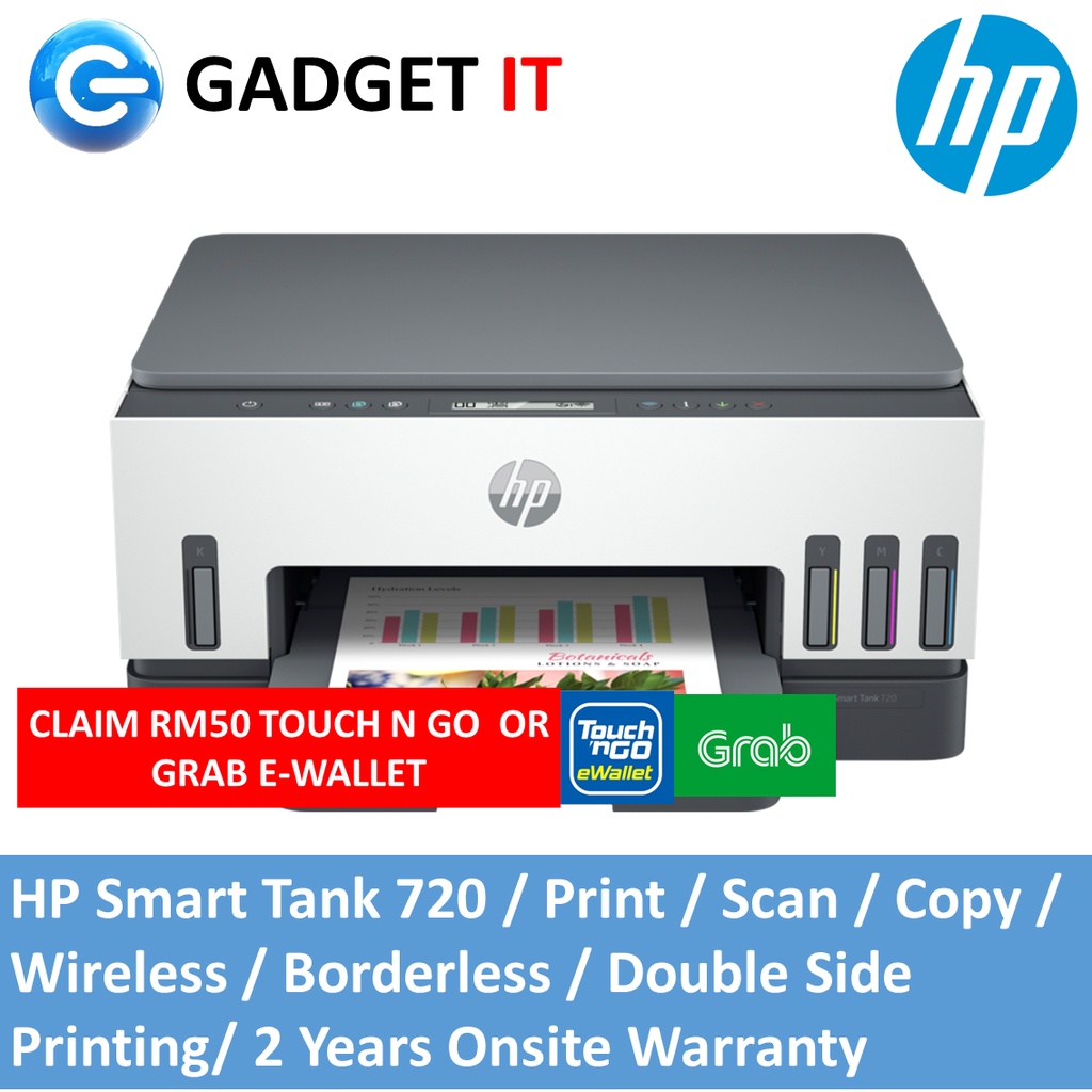 HP SMART TANK 720 PRINTER / Print / Scan / Copy / Wireless / Borderless ...