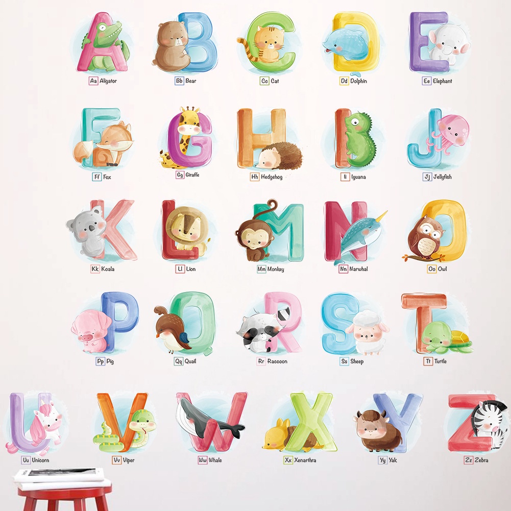 Animal Alphabet Wall Decals, ABC Educational Colourful Creative Sticker ...