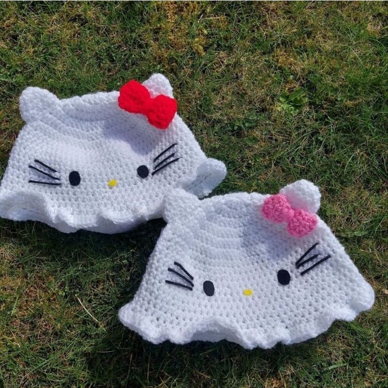 Crochet hat hello kitty / topi kait hello kitty | Shopee Malaysia
