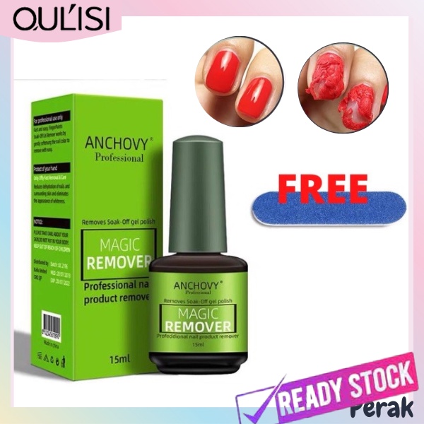 OULISI 15ml Gel Remover Nail Polish FREE Buffer Non-Grind Shedding Oil ...