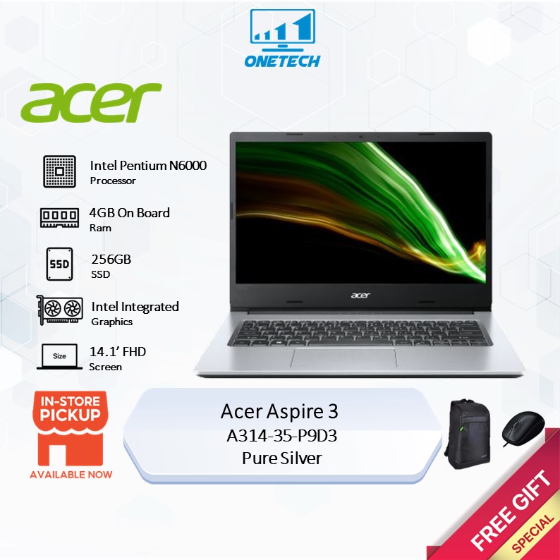 Acer Aspire 3 Laptop (14"/HD Intel Pentium N6000/4GB 256GB/Integrated ...