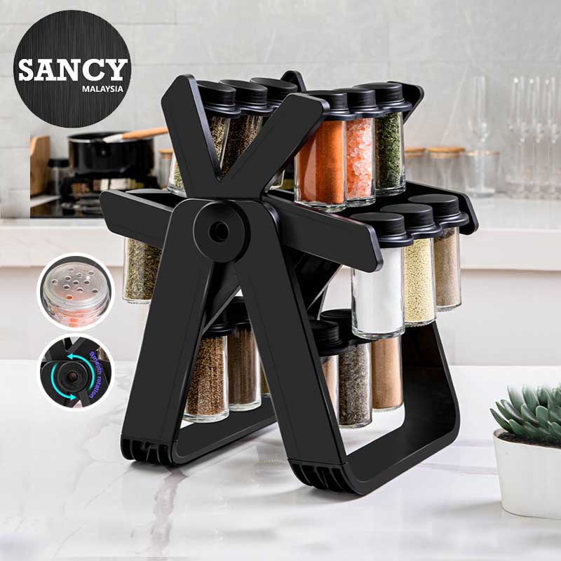 SANCY Ferris Wheel Rotatable Glass Seasoning Rack Set Seasoning Spice ...