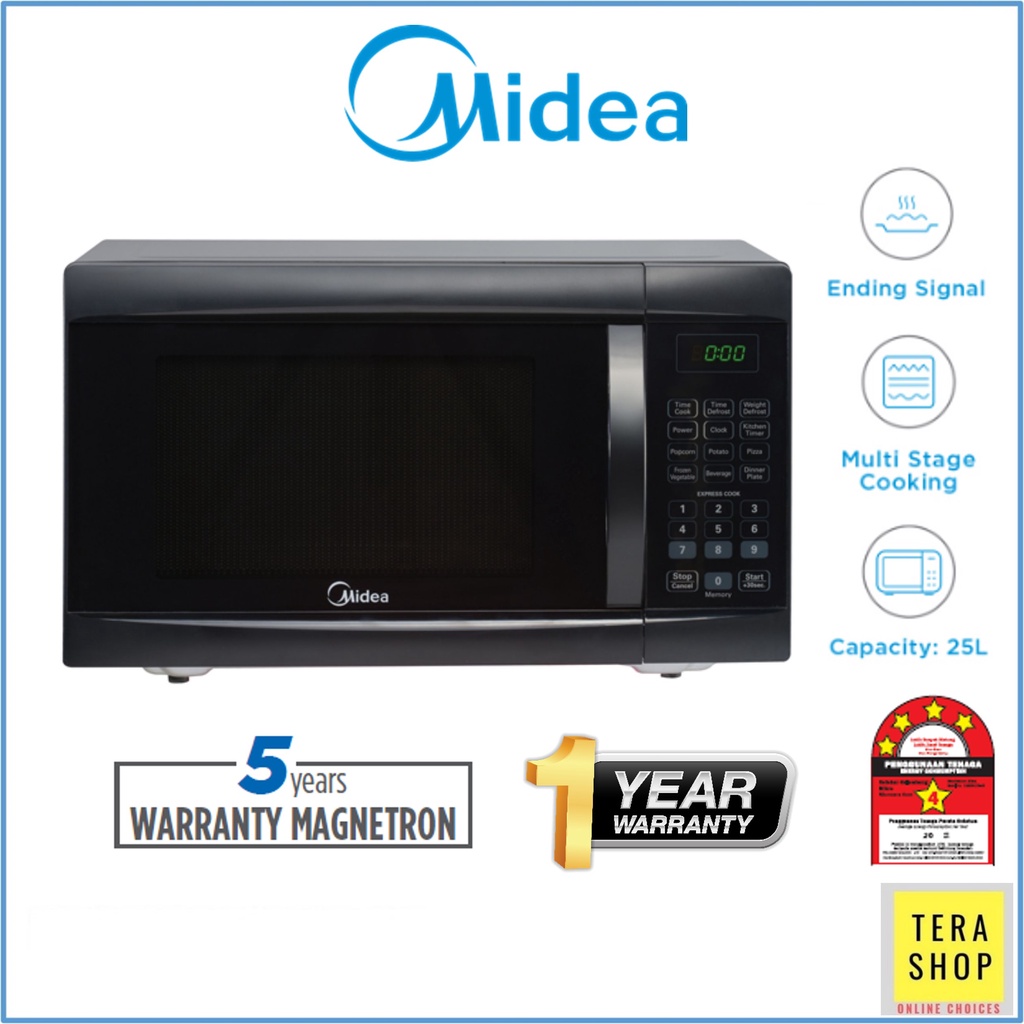 Midea EM825AGS -BK 25L Digital LED Display Microwave Oven With Defrost ...