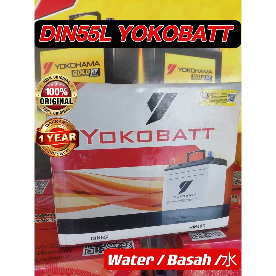 DIN55R | DIN55L | DIN55 Yokobatt MF/Water Car Battery Bateri Kereta For ...