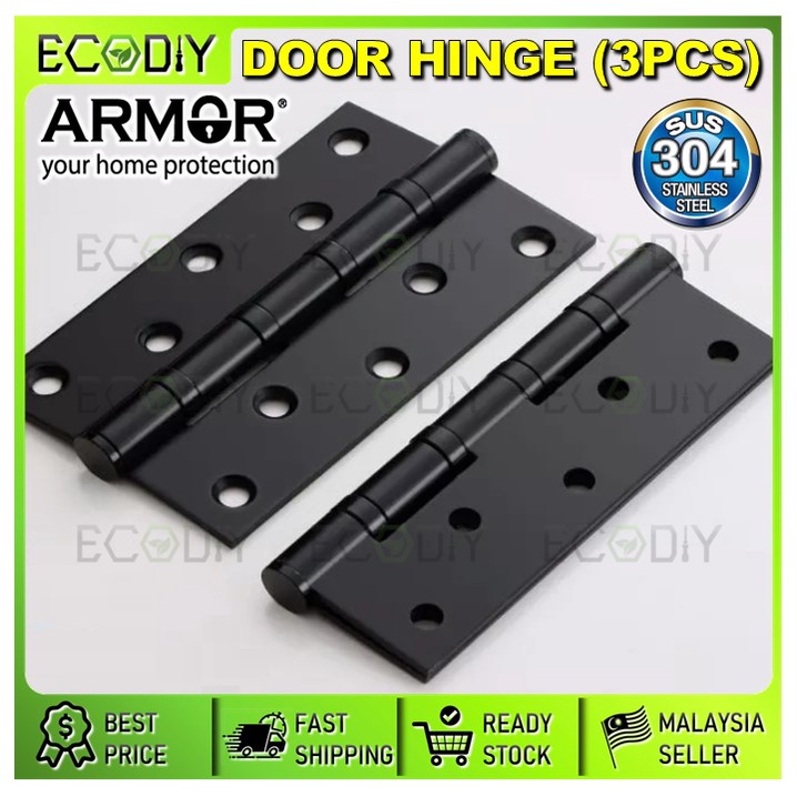 ECODIY🇲🇾ARMOR SUS304 Door Hinges ( Matt Black ) Heavy Duty Bearing ...