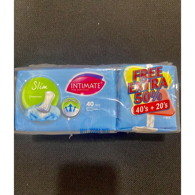 Intimate Pantyliner 40 Pads Slim FOC 20 pads (40'S + 20'S) | Shopee ...