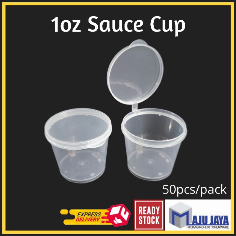 1oz Sauce Cup Round Plastic Container Hinged Lid - 50pcs±- Disposable ...
