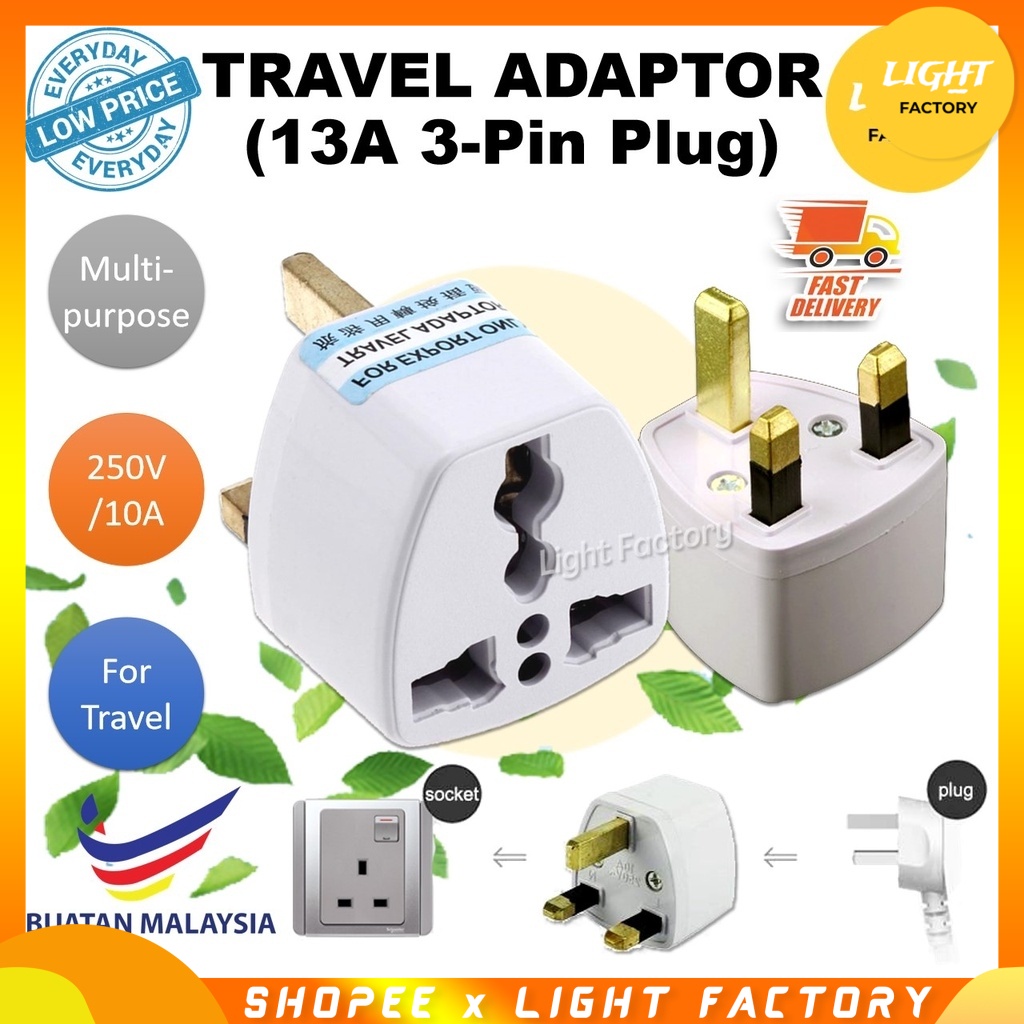 [SIRIM APPROVED] 3 Way Adapter with switch 3 Pin Conversion Plug Universal Travel Adaptor US/EU ...
