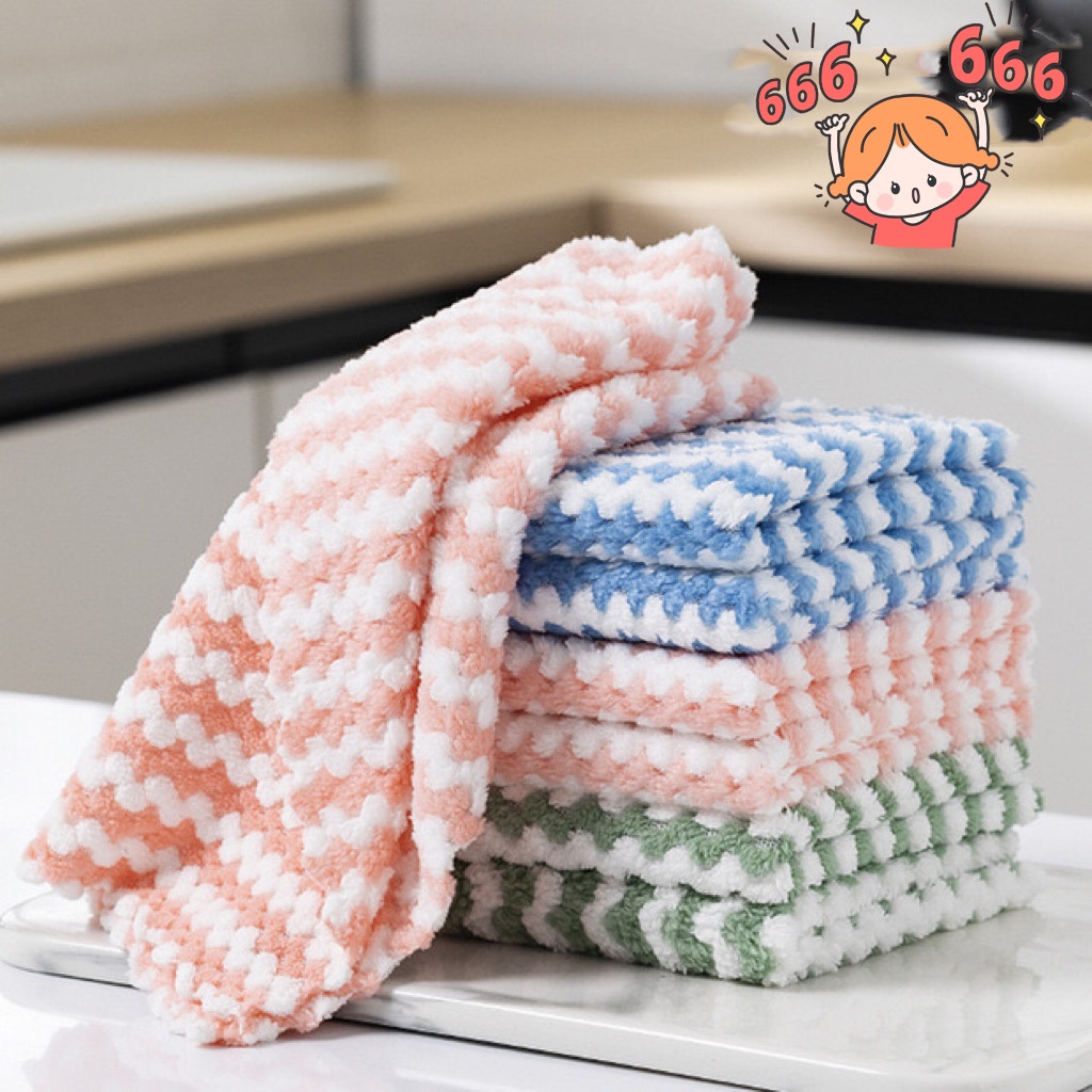 Striped Polyester cotton cleaning towel wave dishcloth degreasing ...