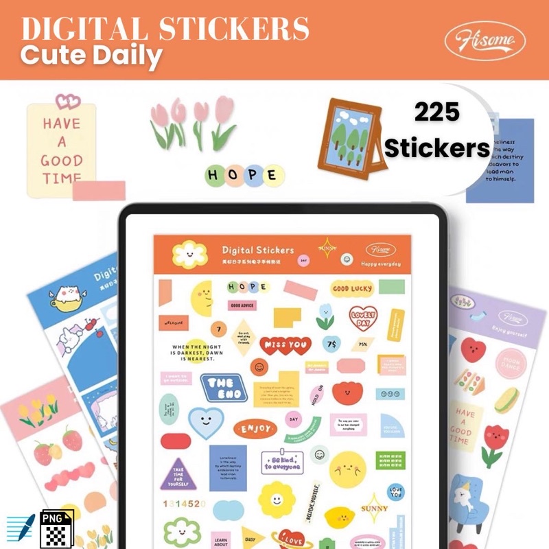 PNG / Goodnotes Cute Daily Digital Sticker for Any Devices Notability ...