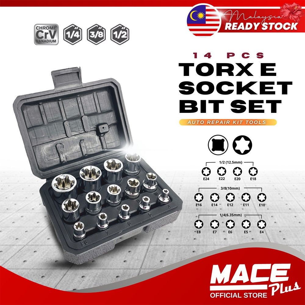 14 PCS Torx E Socket Bit Set Torx Socket Set Rachet Set Steel Repair ...