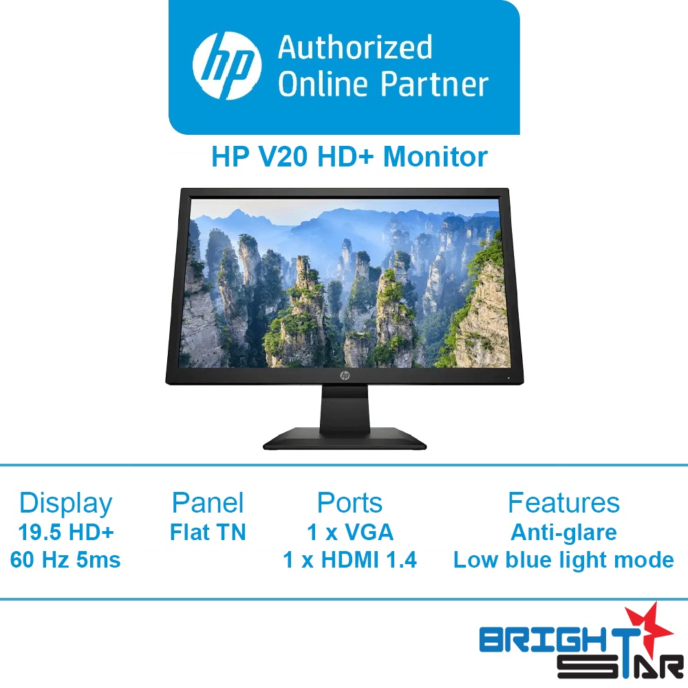 HP Monitor V20 HD+ (19.5 Inch HD+ 60Hz / Flat TN / 5ms) | Shopee Malaysia