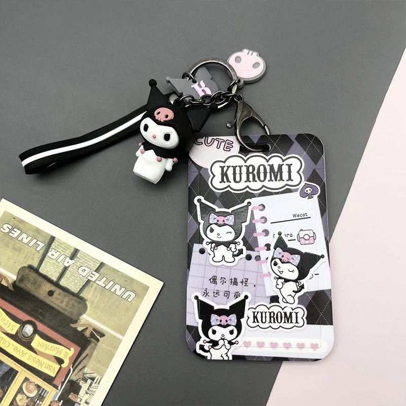 Kuromi Card Holder with Cartoon Pendant Anime Doll For Campus Cards ...