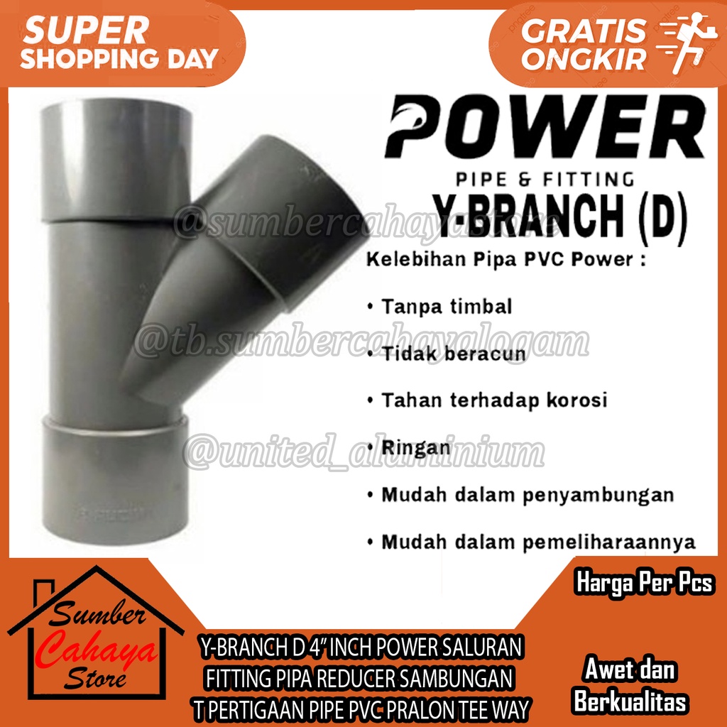 Tee Y-BRANCH D POWER 4" INCH PIPE Fittings REDUCER T-Connection PVC ...