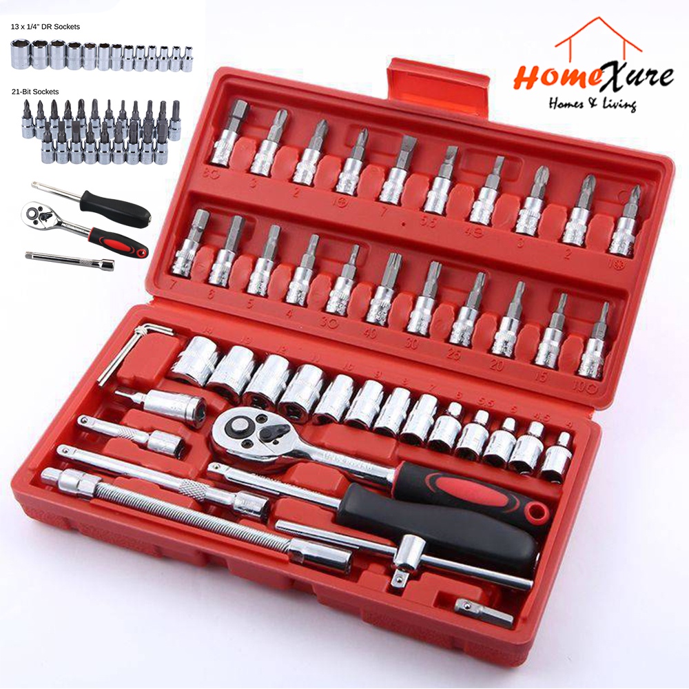 HomeXure - SOCKET WRENCH SET 46pcs Chrome Vanadium Socket Set Tool Box ...