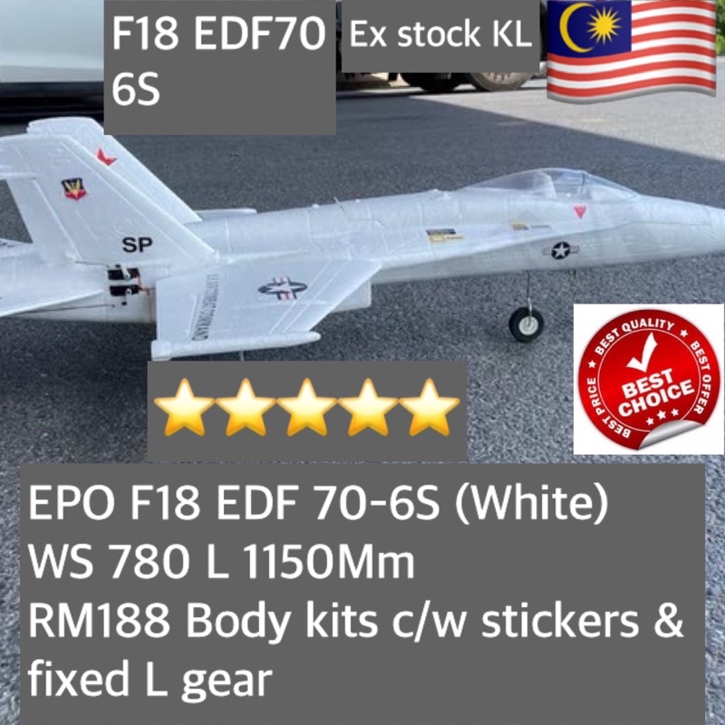 F18 EDF70-6S (RC EPO JET PLANE -White c/w Stickers) | Shopee Malaysia