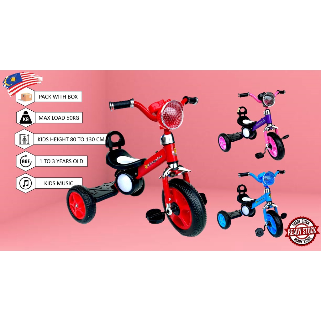 BASIKAL BUDAK TIGA RODA ADA MUSIC!!! KIDS TRICYCLE CHAMPION MODEL 516 ...