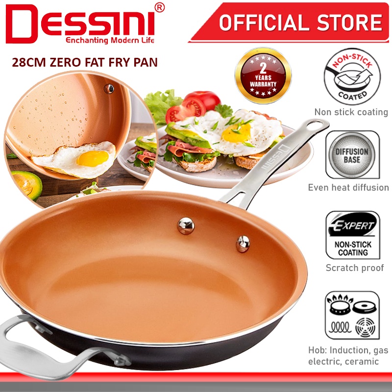 DESSINI ITALY Zero Fat 28CM Frying Pan Die Cast Aluminium Induction Non ...